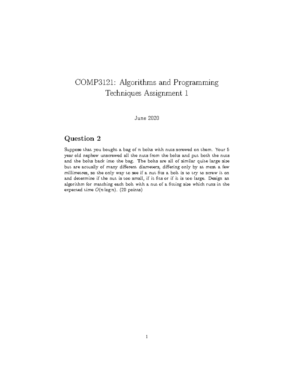 Comp3121 Assignment 1 Q2 Comp3121 Algorithms And Programming Techniques Assignment 1 June