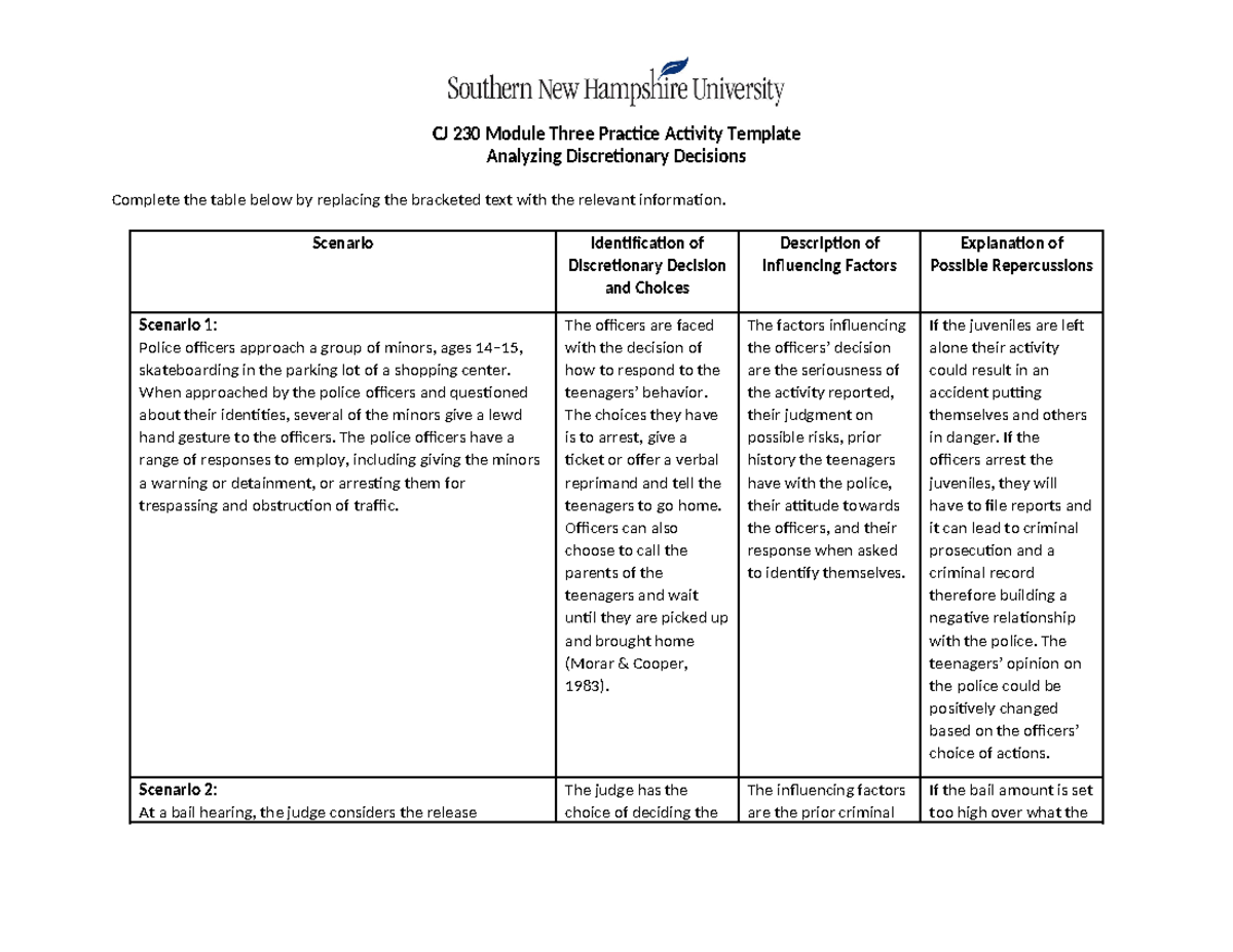 CJ 230 Module three - got an a - CJ 230 Module Three Practice Activity ...