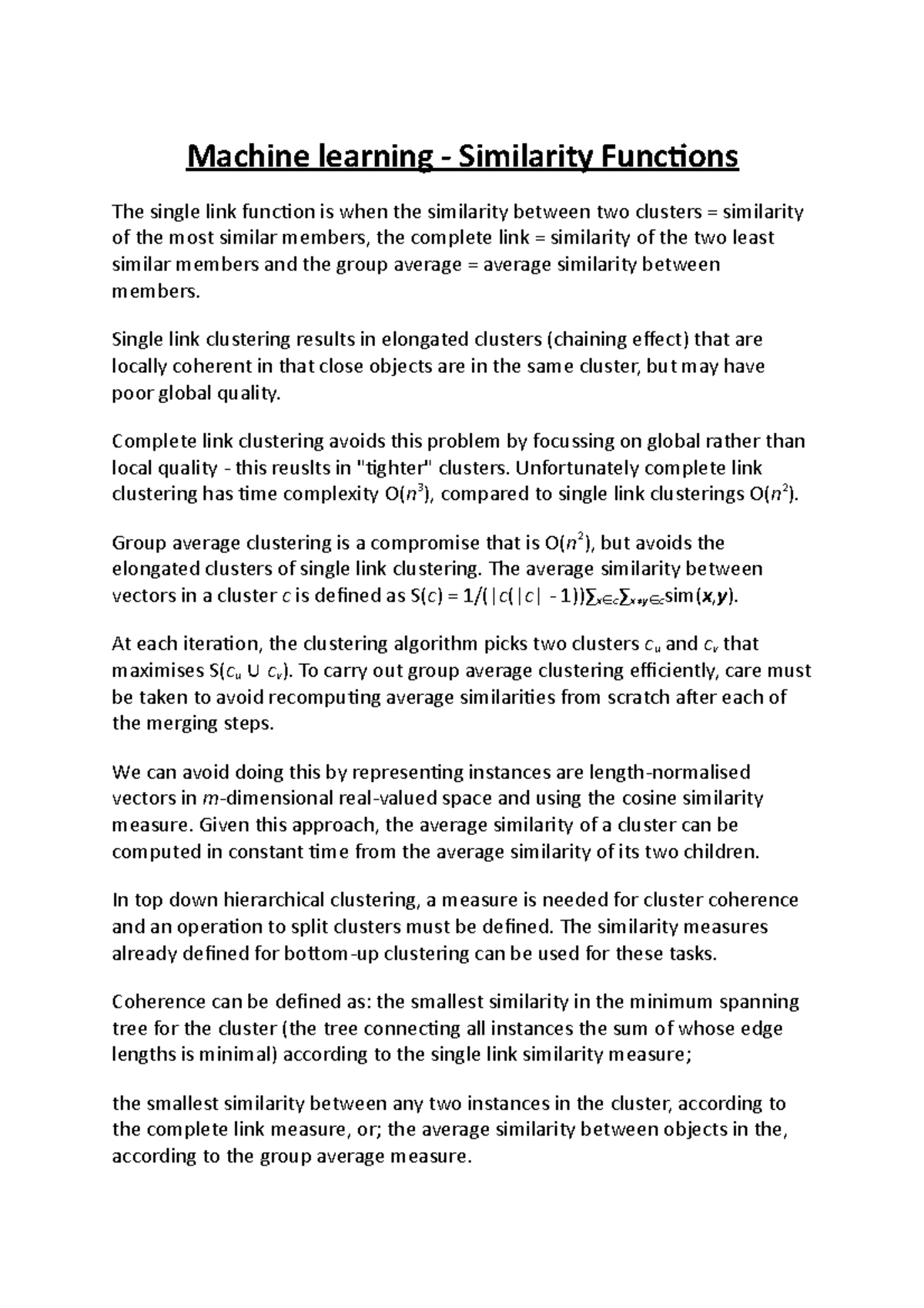 Machine learning - Similarity Functions - COMP1605 - GRE - Studocu