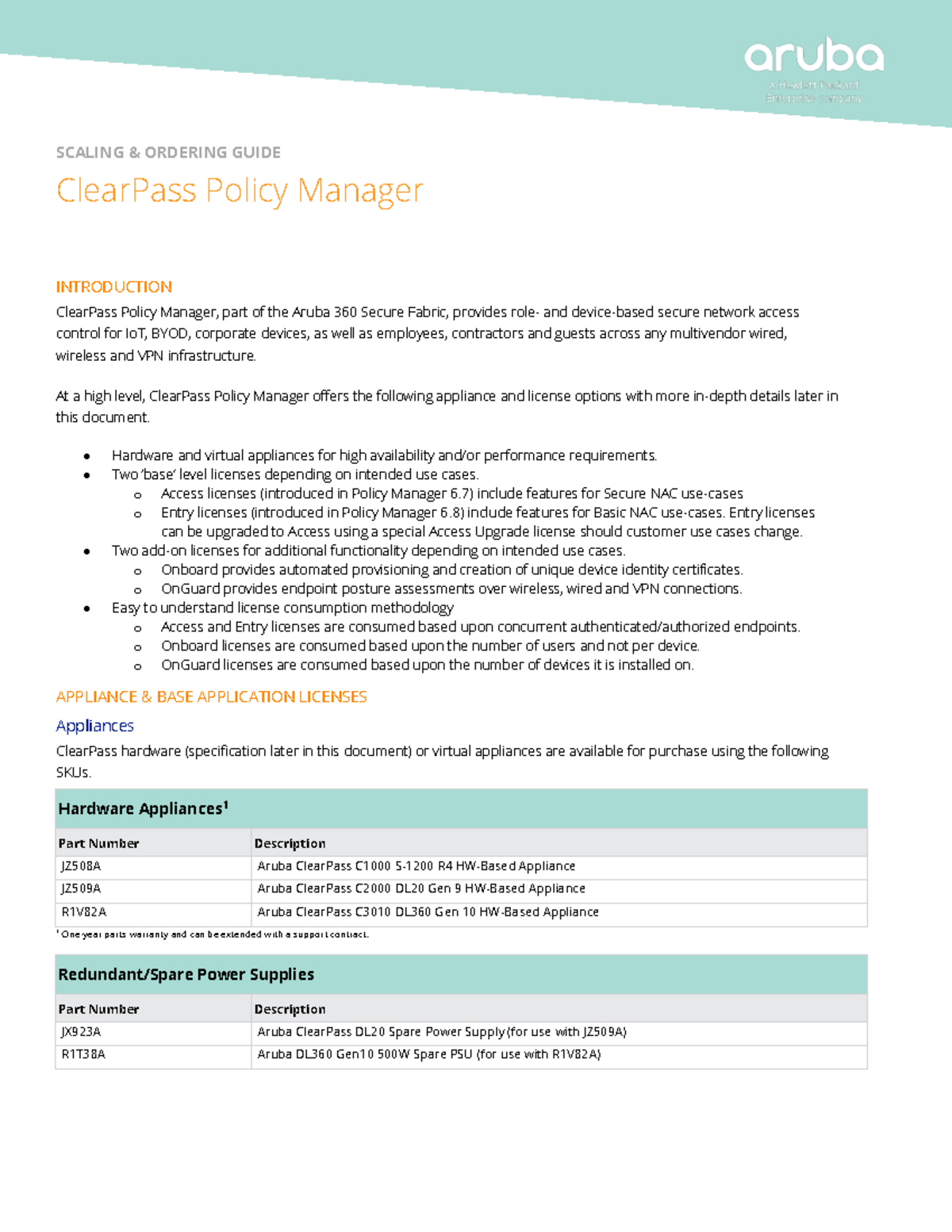 Clear Pass Policy Manager 6.9 Scaling and Ordering Guide-a00100074 en ...