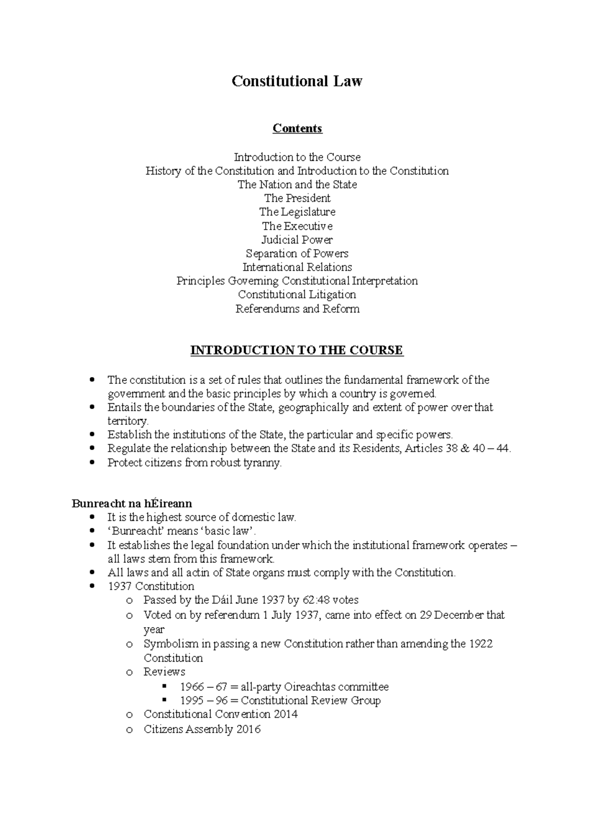 Constitutional Lecture Notes - Constitutional Law Contents Introduction ...