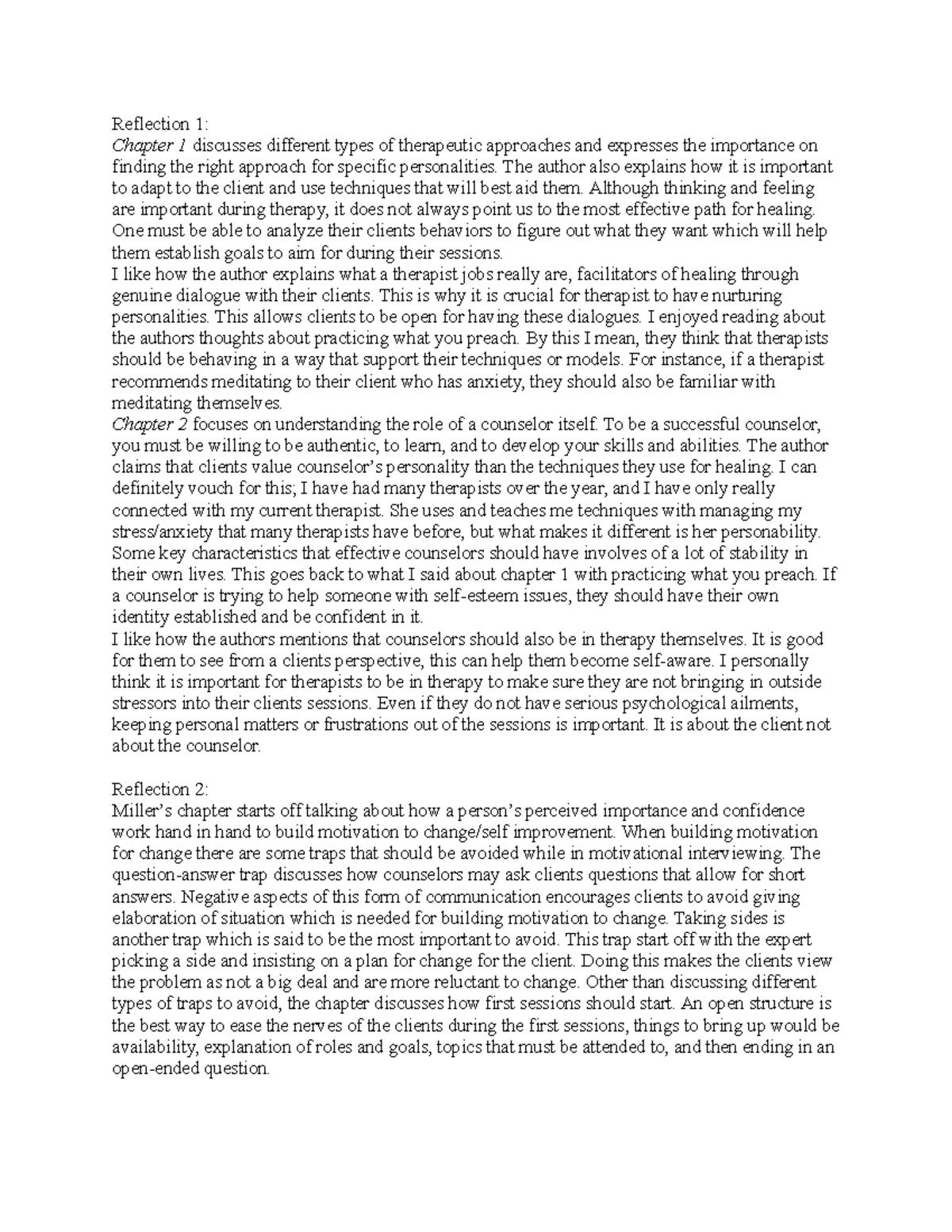 compilation of class reflections - Reflection 1: Chapter 1 discusses ...