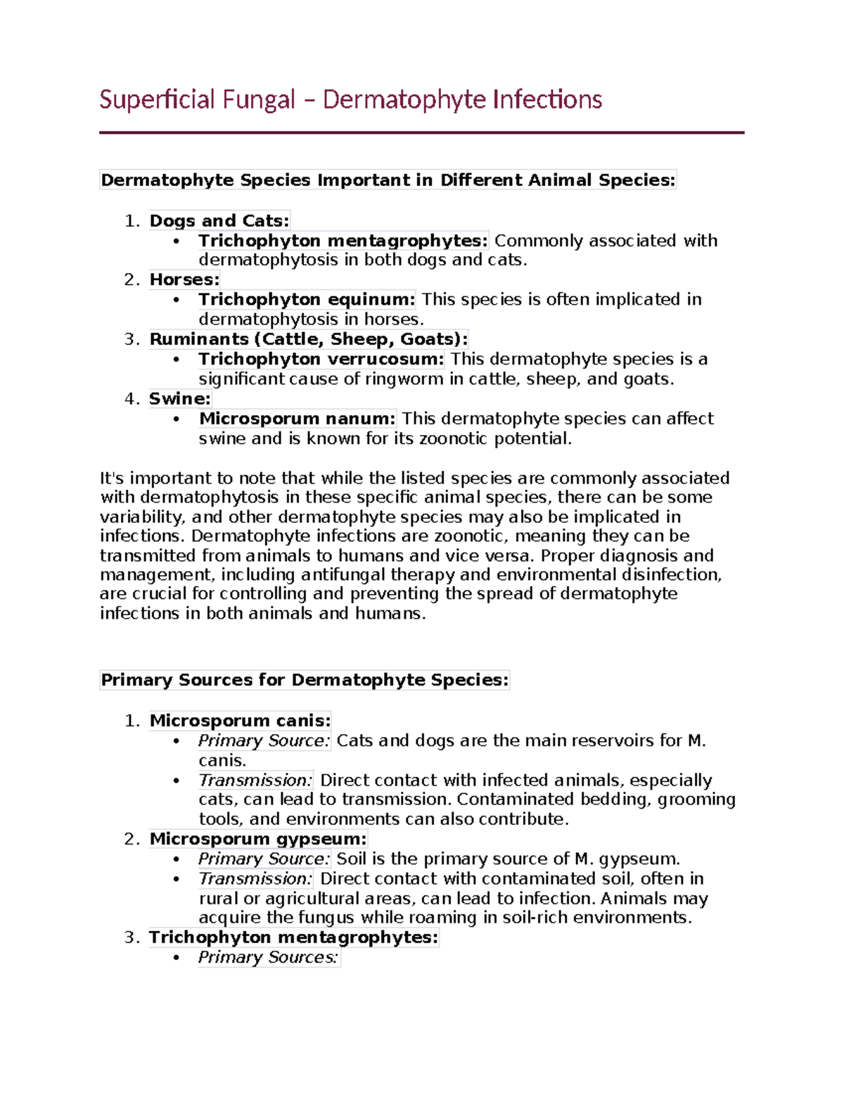 Superficial Fungal - Dogs and Cats: Trichophyton mentagrophytes ...