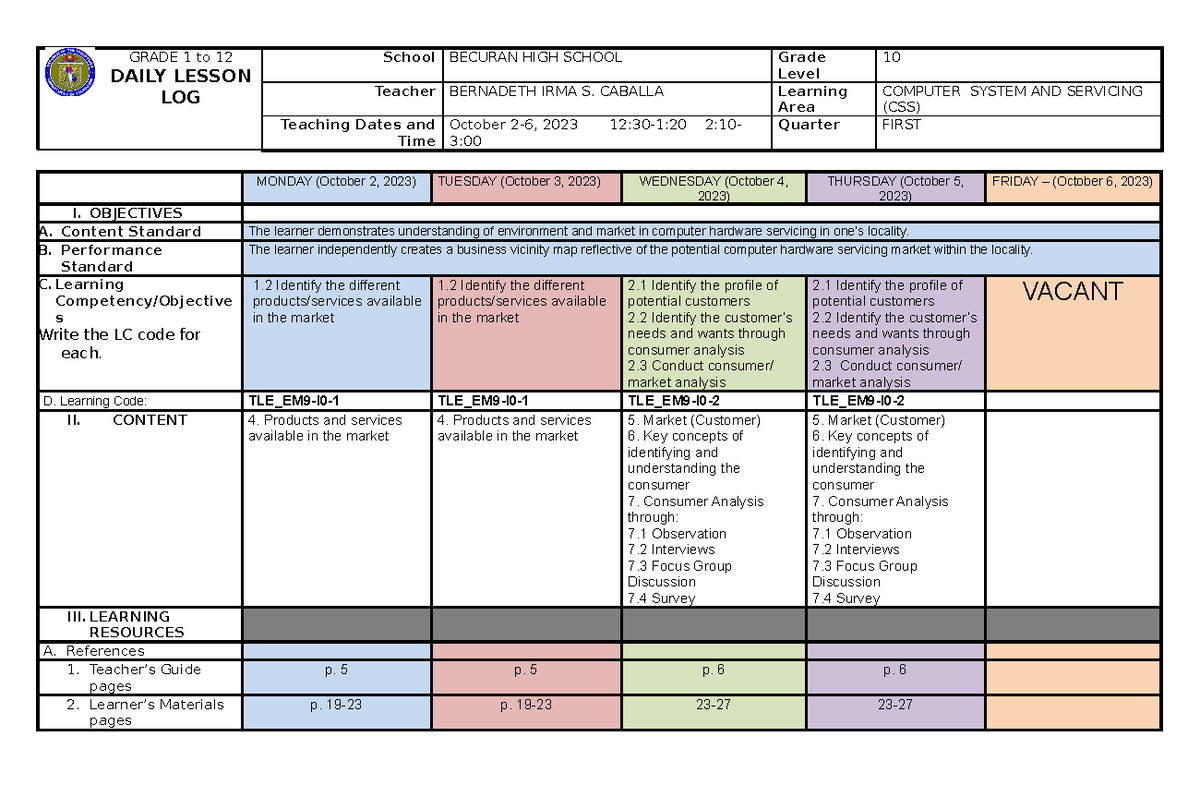 DLL ICT 10 1ST Quarter WEEK 6 - GRADE 1 to 12 DAILY LESSON LOG School ...