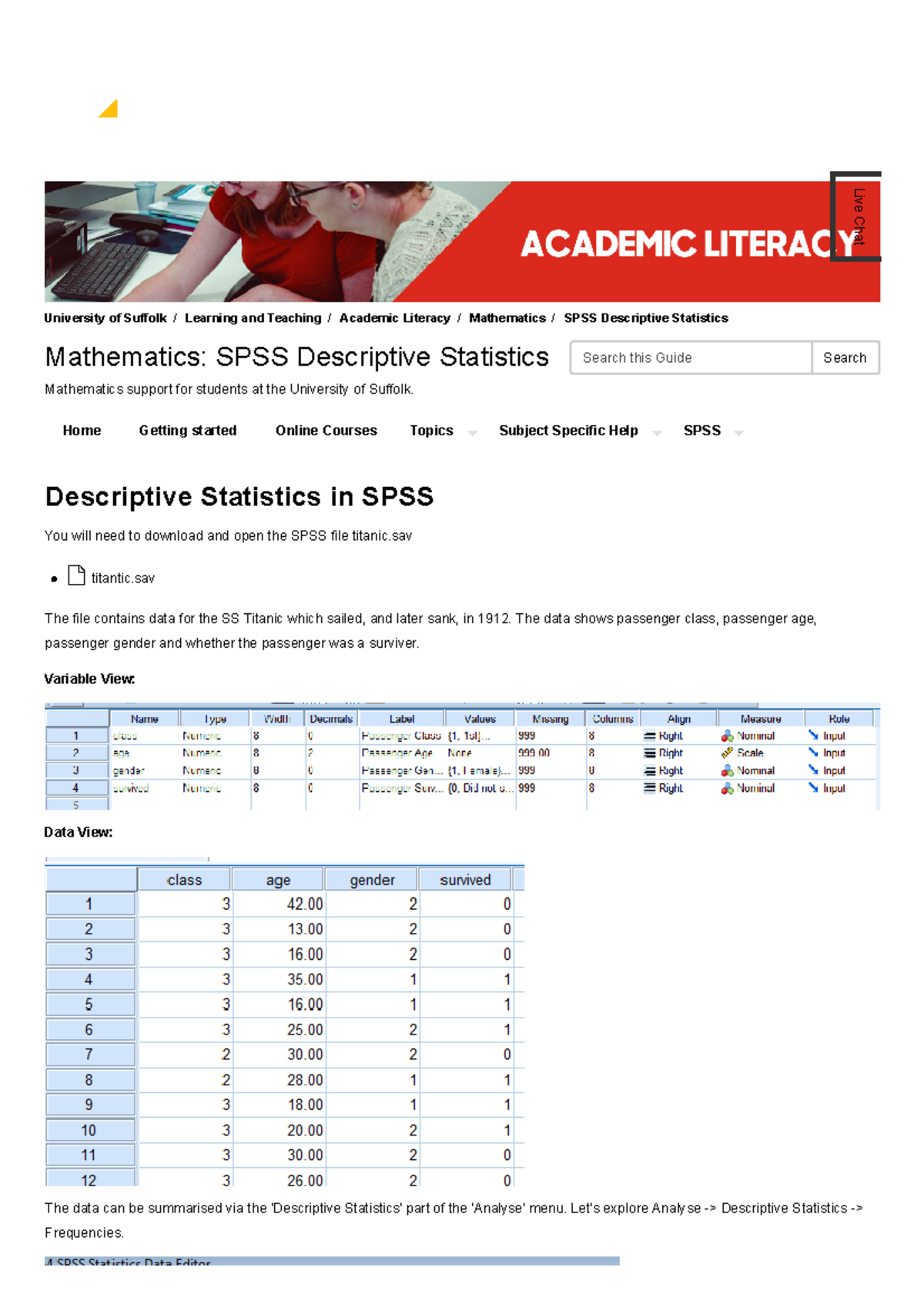 SPSS Descriptive Statistics - Mathematics - Learning and Teaching at ...