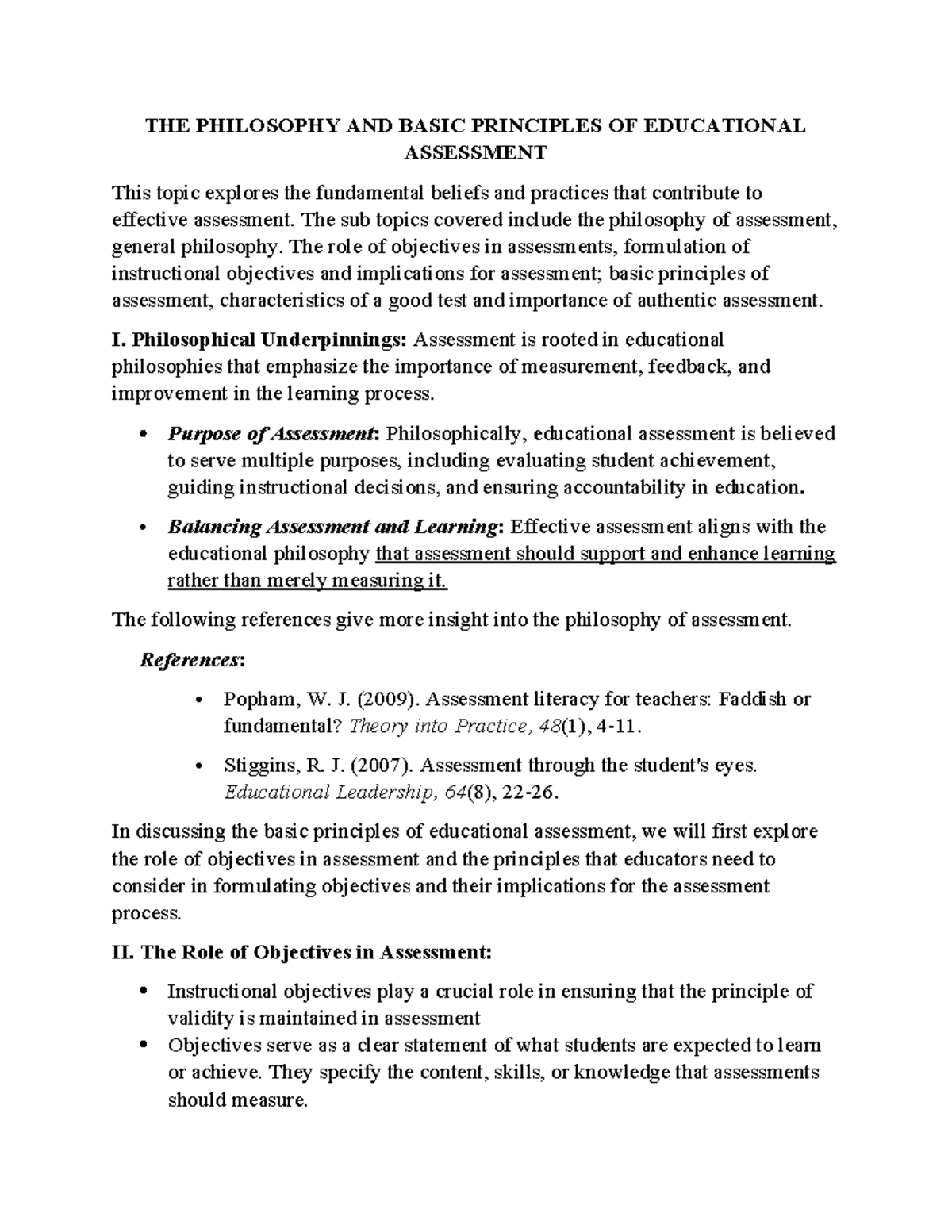 EDTE 326 THE Philosophy AND Basic Principles OF Educational Assessment ...