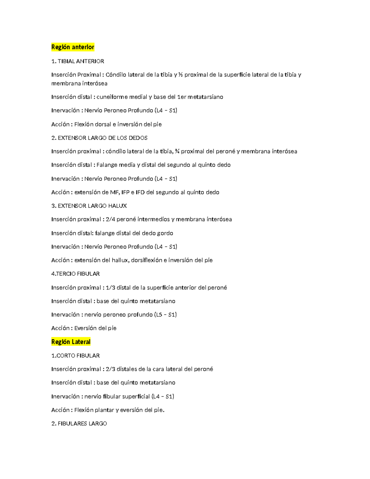 Musculos Pierna - Región anterior TIBIAL ANTERIOR Inserción Proximal ...