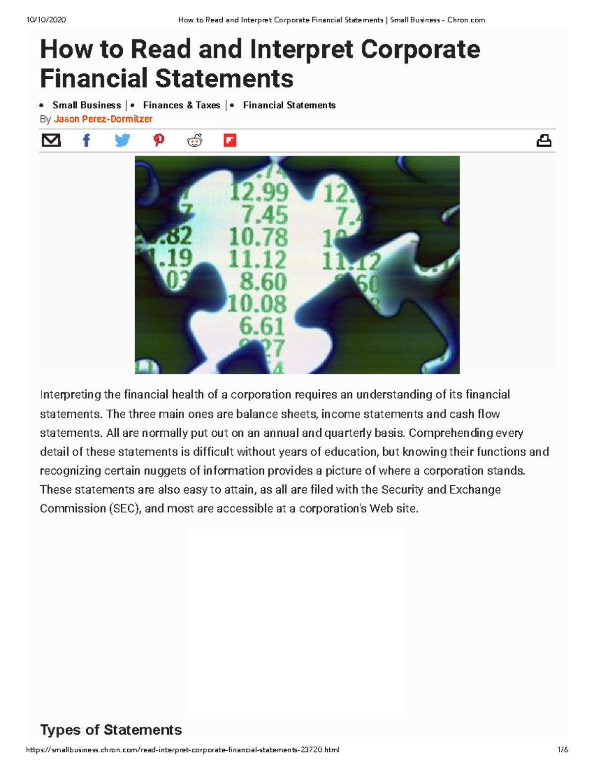 How to Read and Interpret Corporate Financial Statements Small Business ...