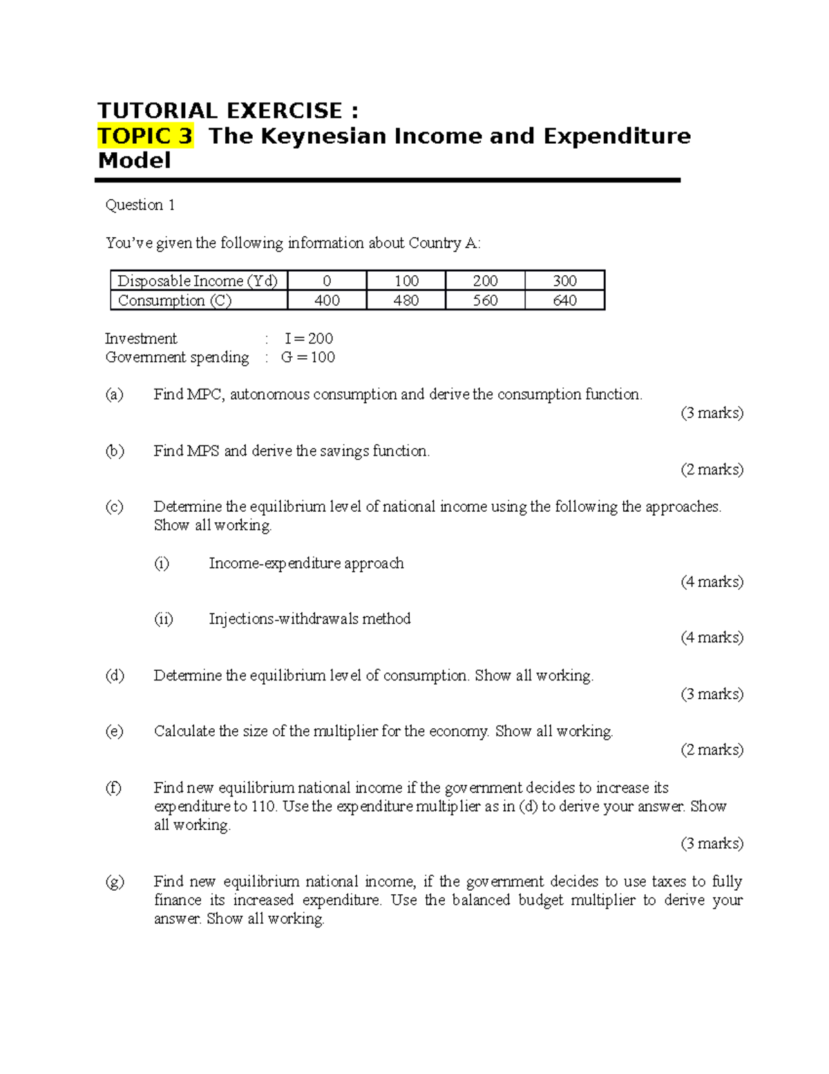 T3 Tutorial Exercise Income n Expenditure Model - TUTORIAL EXERCISE ...