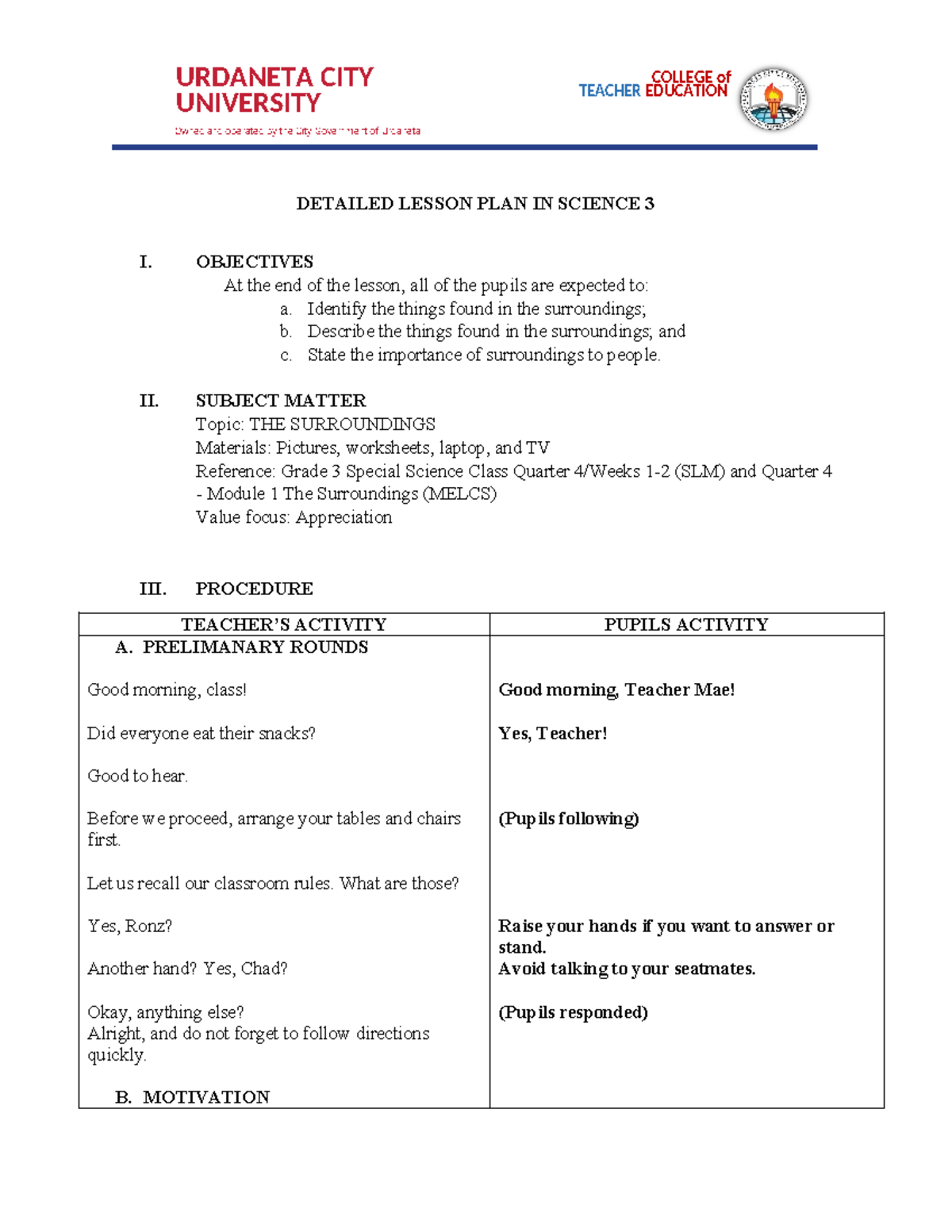 Detailed Lesson PLAN IN Science 3 MAE - URDANETA CITY UNIVERSITY Owned ...