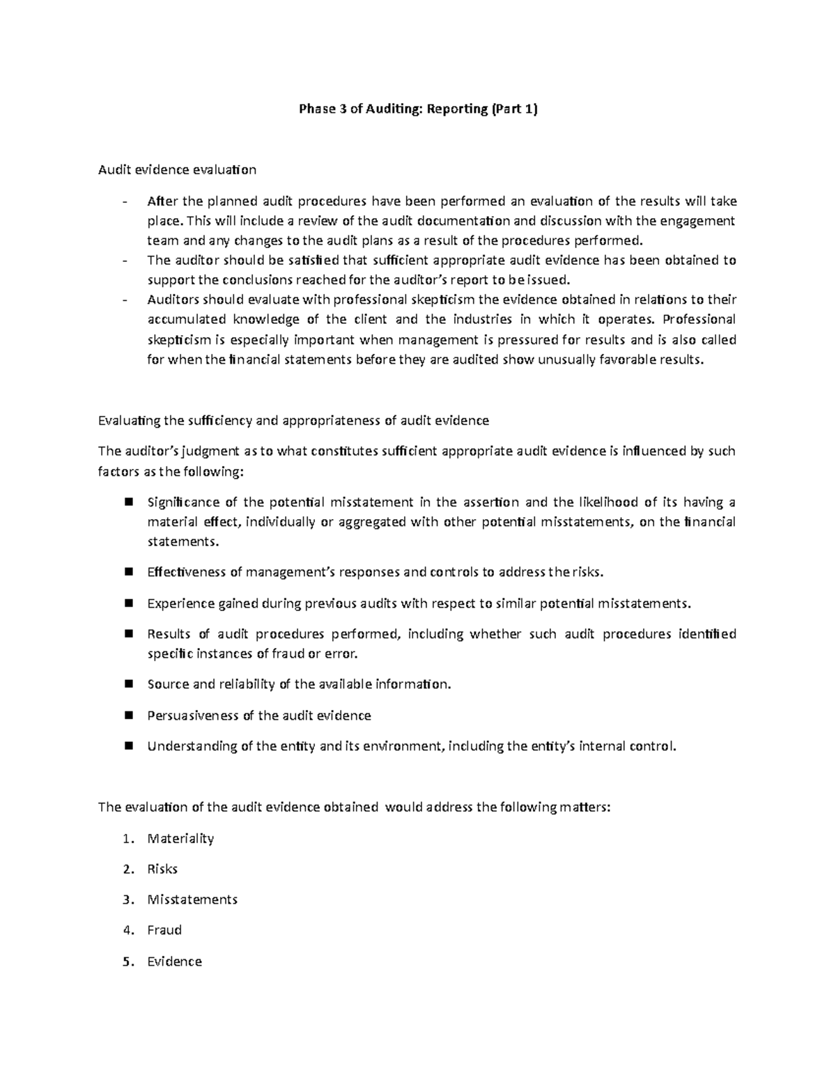 Reporting - Phase 3 of Auditing (Part 1) - Phase 3 of Auditing ...