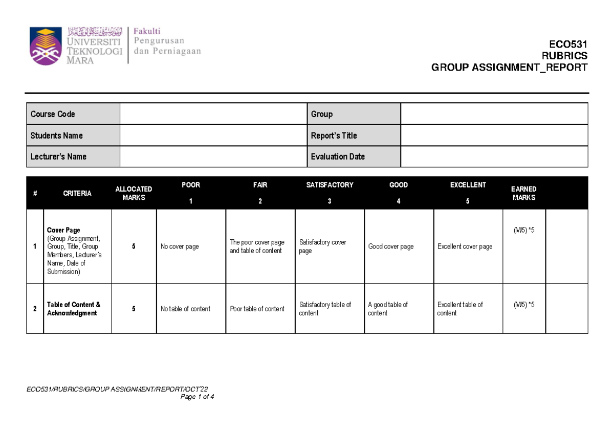 Rubrics Report - ECO531/RUBRICS/GROUP ASSIGNMENT/REPORT/OCT’2 2 ECO RUBRICS GROUP ASSIGNMENT ...