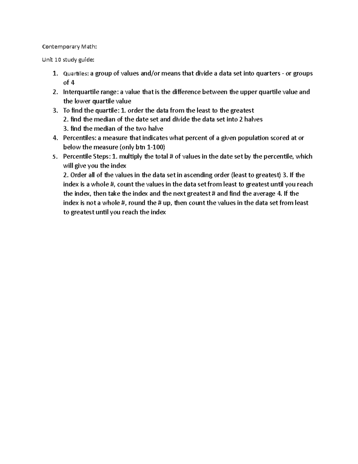 Contemporary Math Unit 10 study guide - Contemporary Math: Unit 10 ...