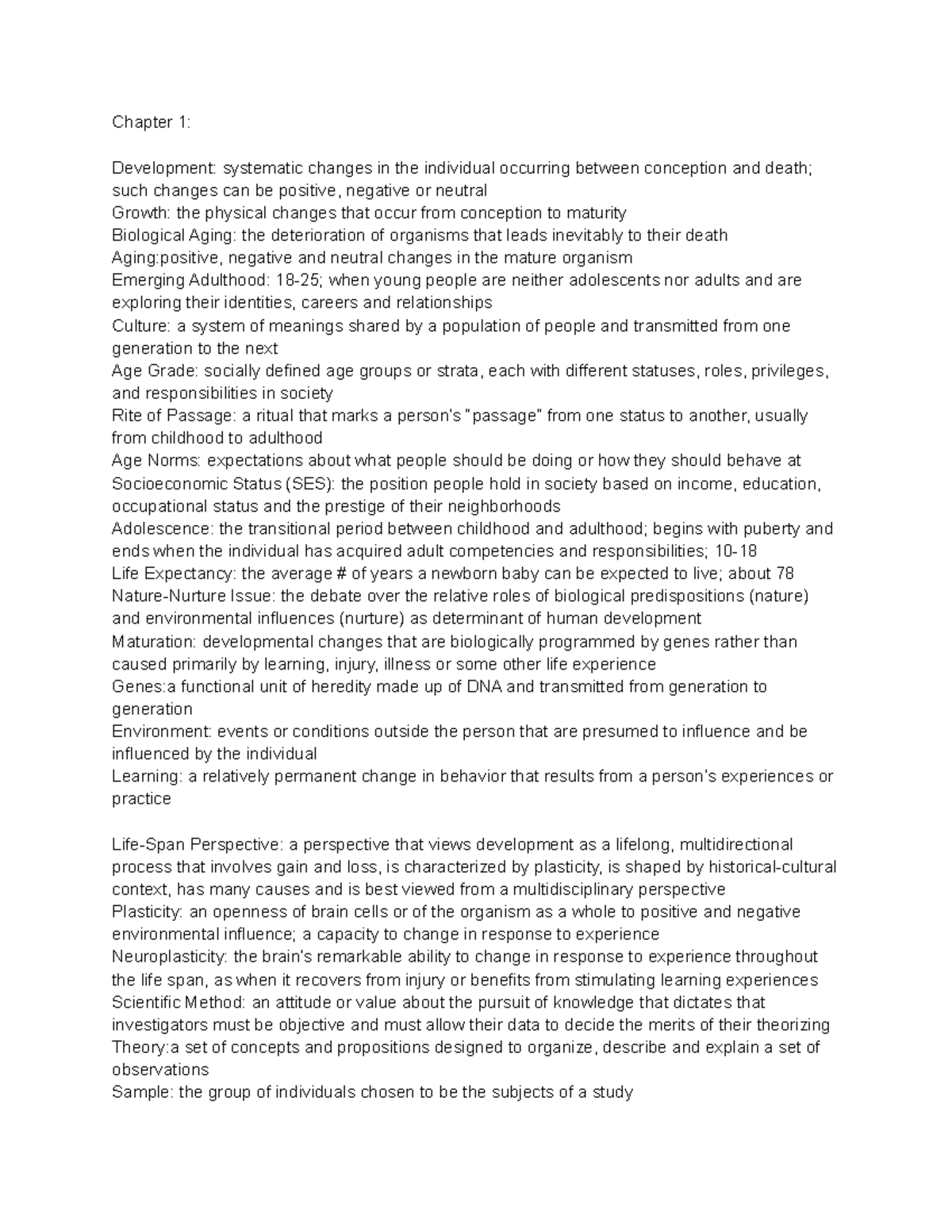 Psyc208 Exam 1 Study Guide - Chapter 1: Development: systematic changes ...