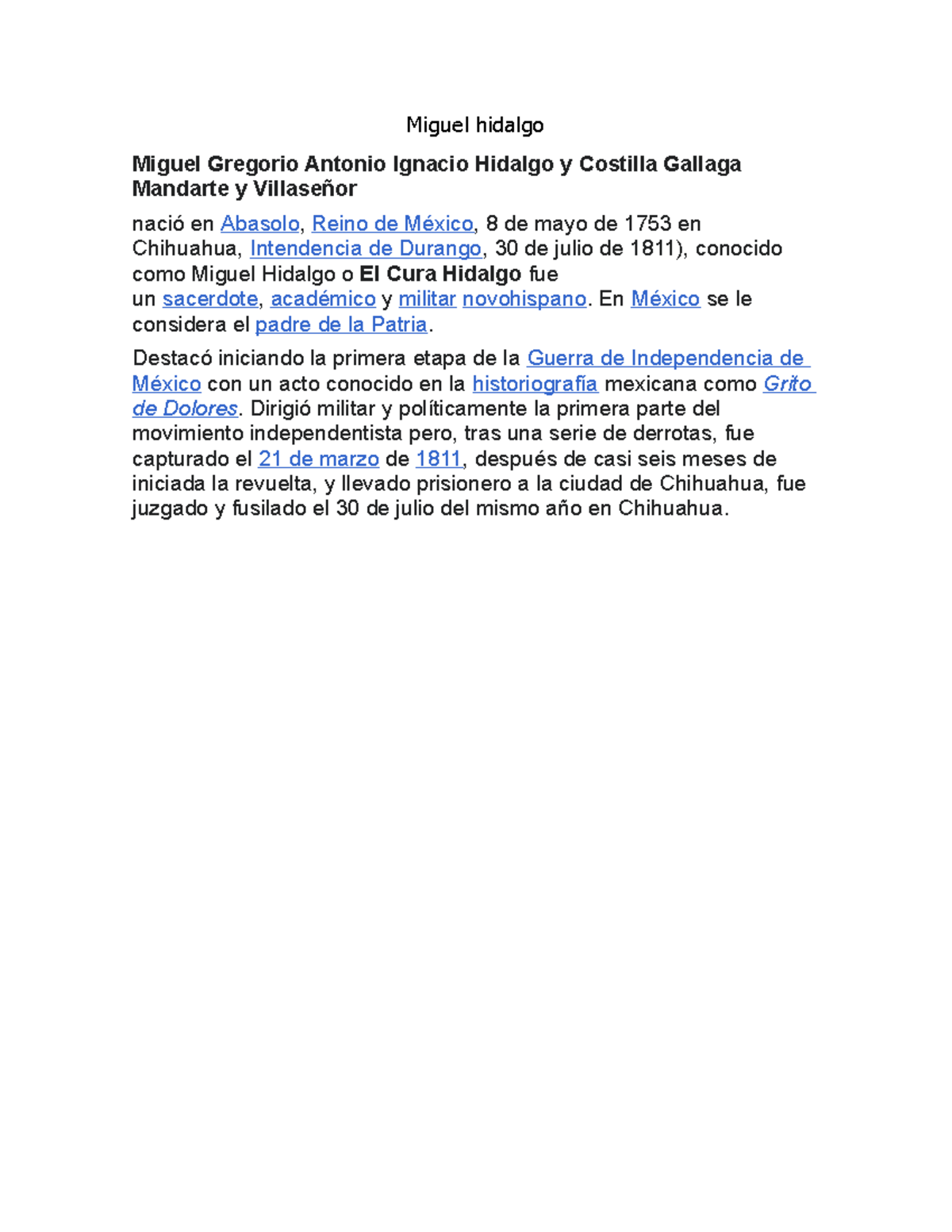 Miguel hidalgo - es una ezeña - Miguel hidalgo Miguel Gregorio Antonio ...