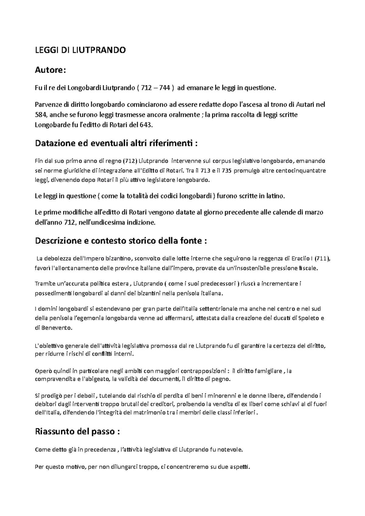 Leggi DI Liutprando - LEGGI DI LIUTPRANDO Autore: Fu il re dei ...