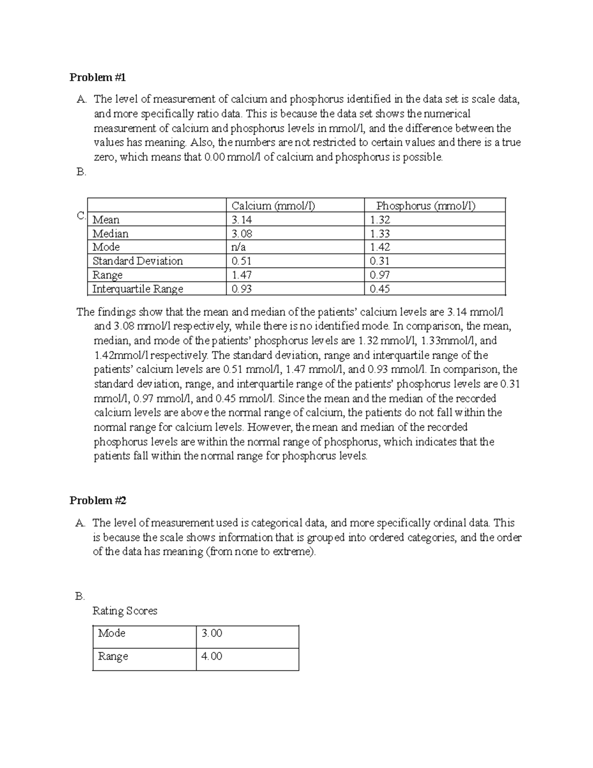 Module 1 Homework Summary - Problem # A. The level of measurement of ...