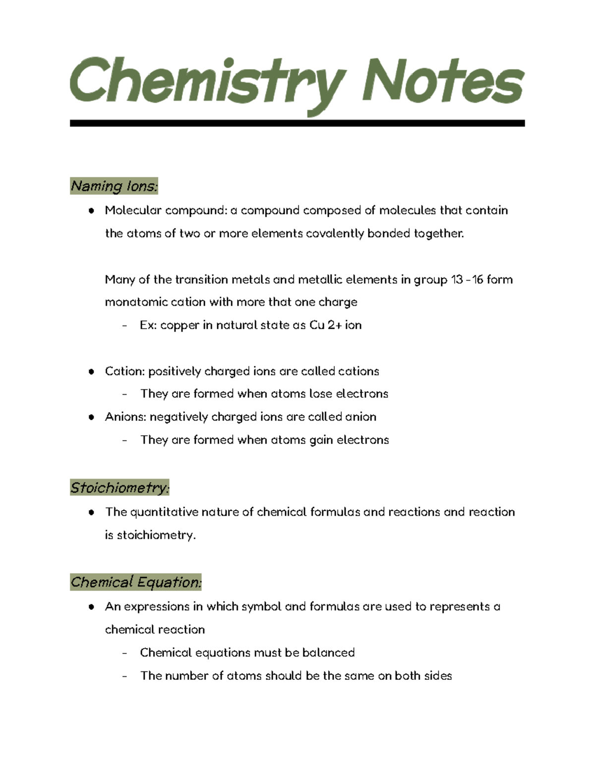 Chemistry Notes ions - A good Professor - Naming Ions: Molecular ...