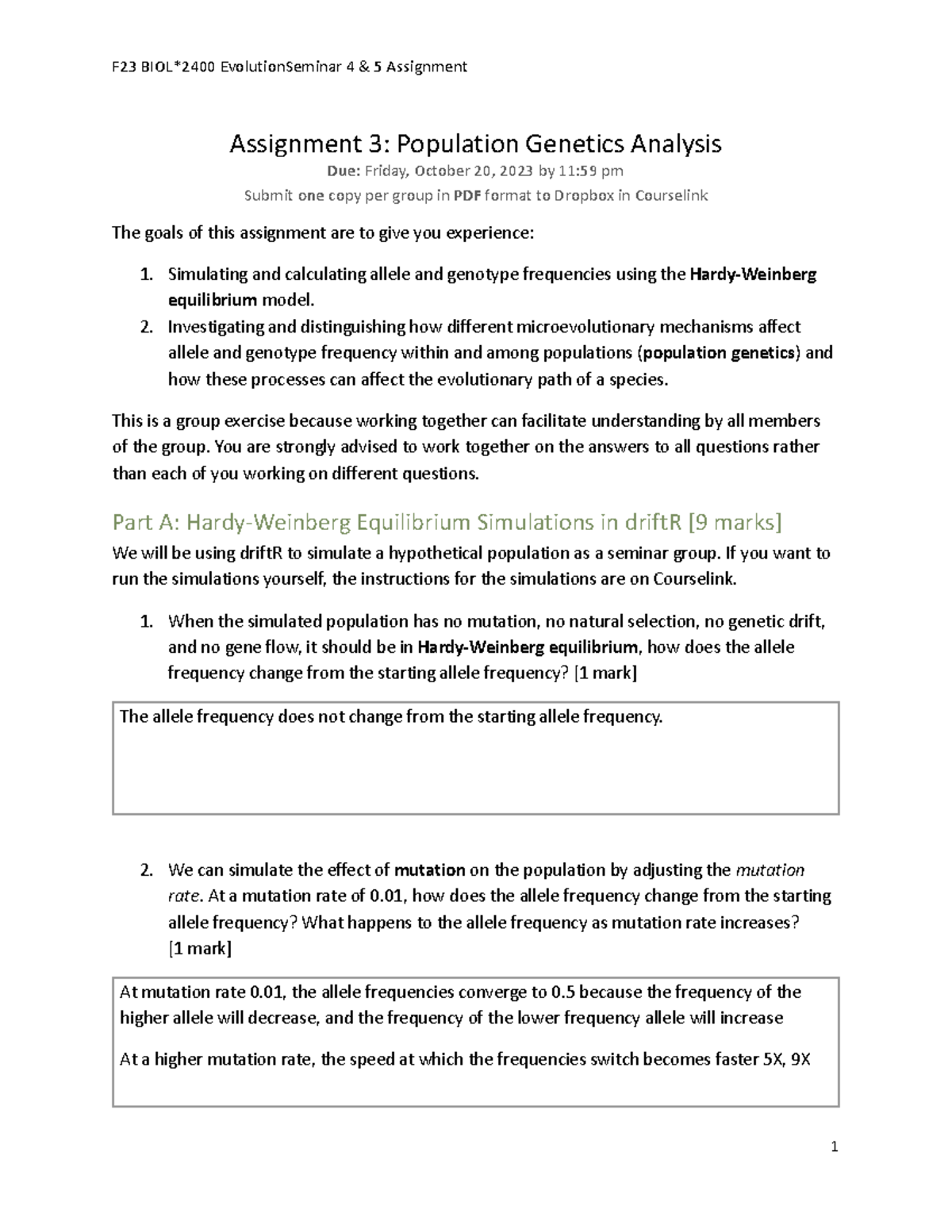 Assignment 3 Population Genetics - Assignment 3: Population Genetics ...