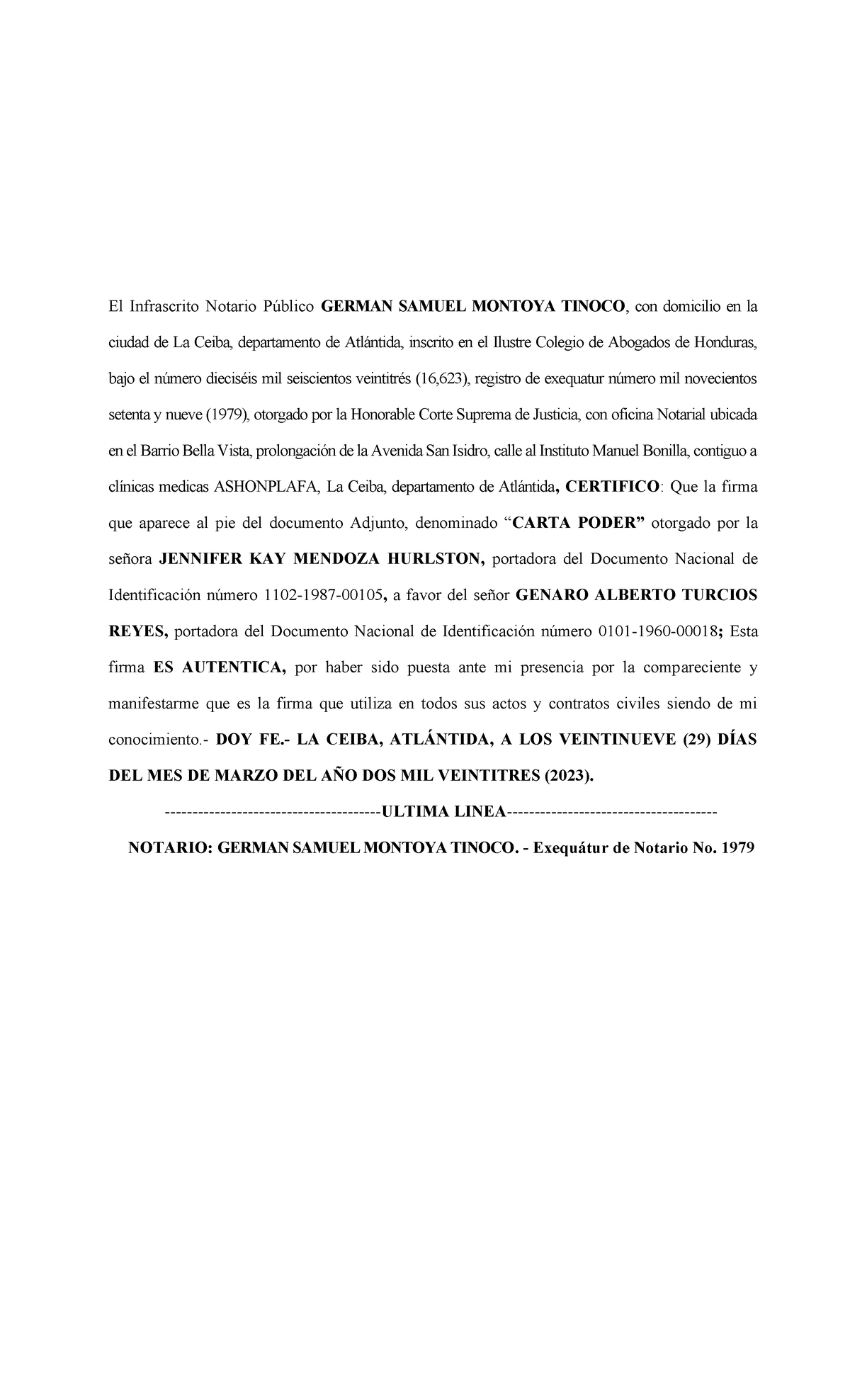 Autentica DE Tramite SAR - El Infrascrito Notario Público GERMAN SAMUEL ...