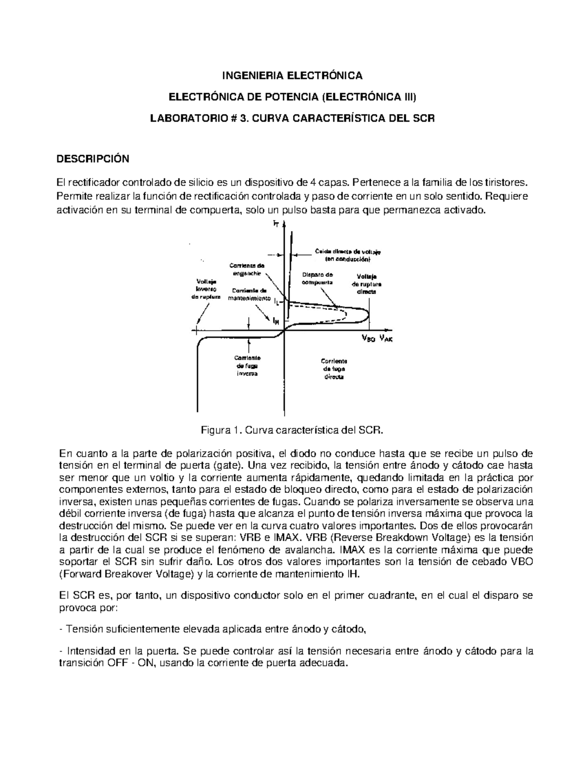 Laboratorio #3 - Curva característica del SCR - INGENIERIA ELECTRÓNICA ...
