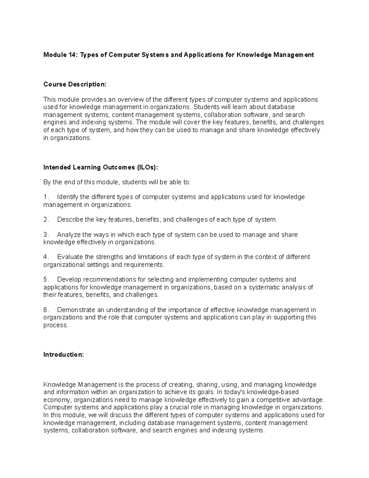 Module 14 Types of Computer Systems and Applications for Knowledge ...