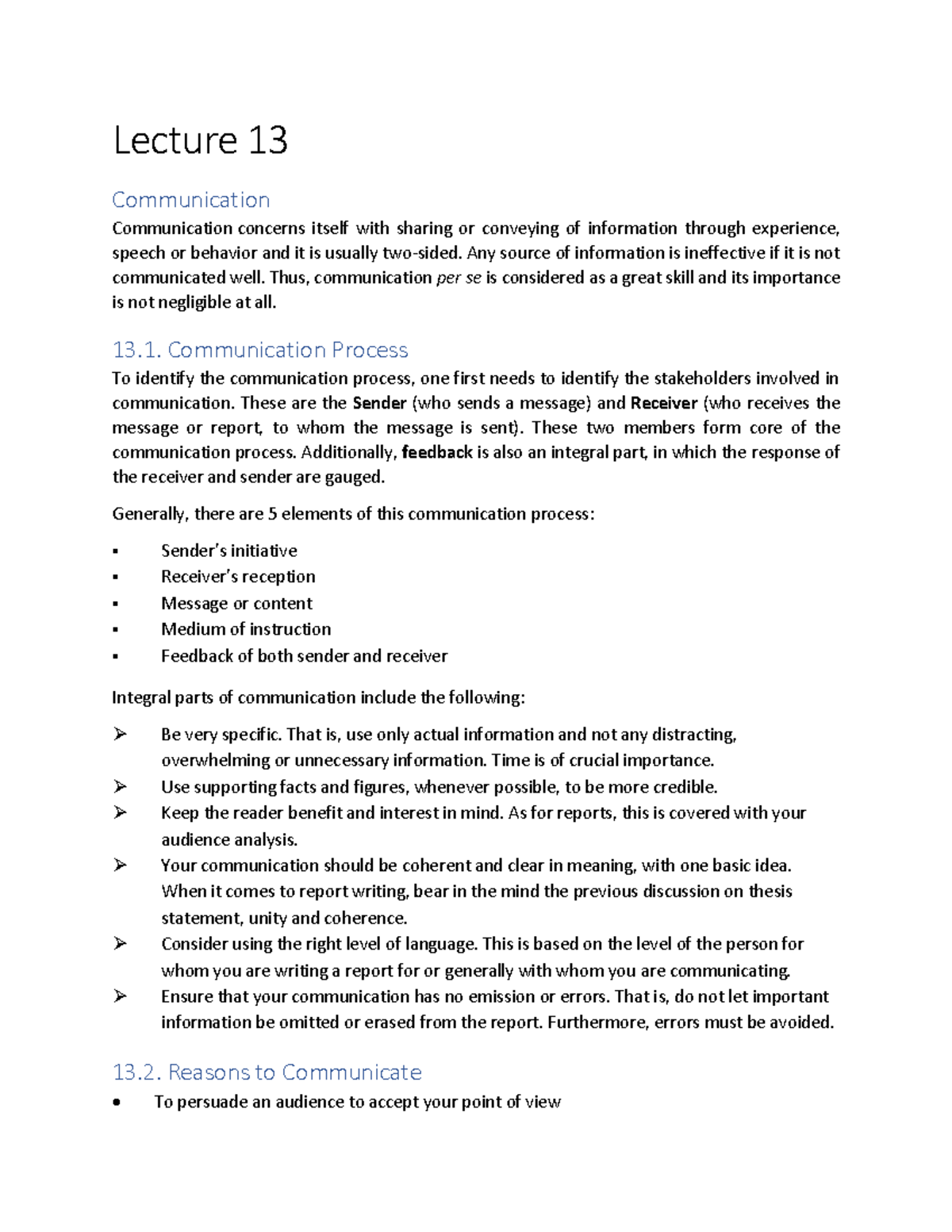 HUM102 Handouts Lecture 13 - Lecture 13 Communication Communication ...