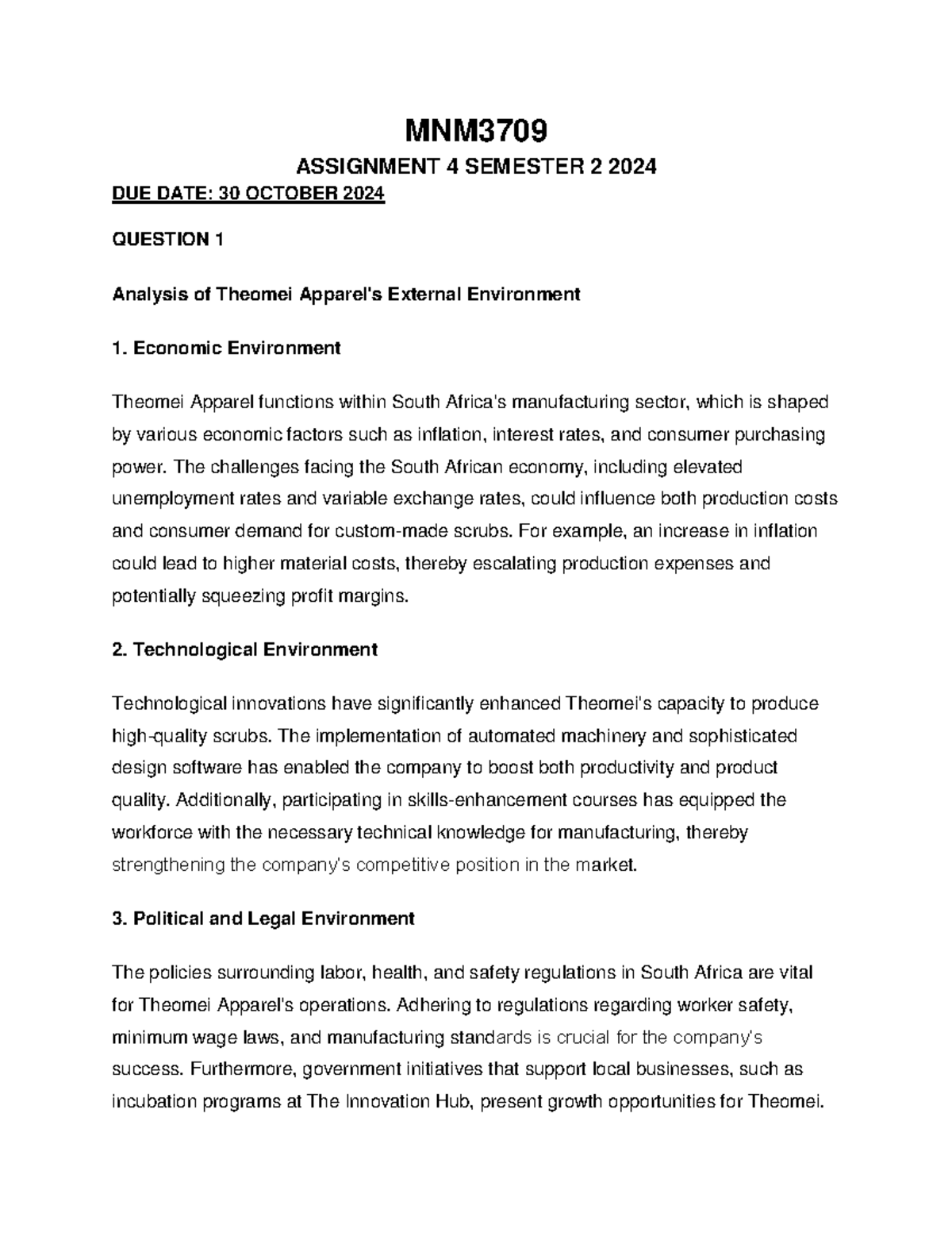 MNM3709 Assignment 4 Semester 2 2024 - DUE 30 October 2024 - MNM ASSIGNMENT 4 SEMESTER 2 2024 ...