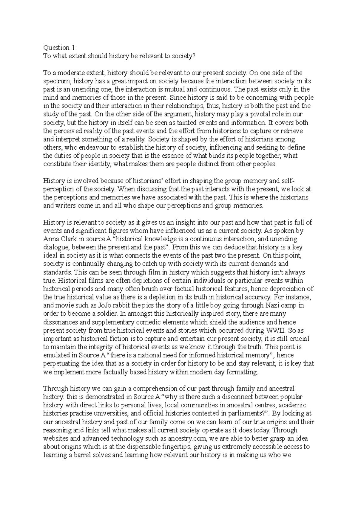 Independent 2016 Question 1 - Question 1: To what extent should history ...