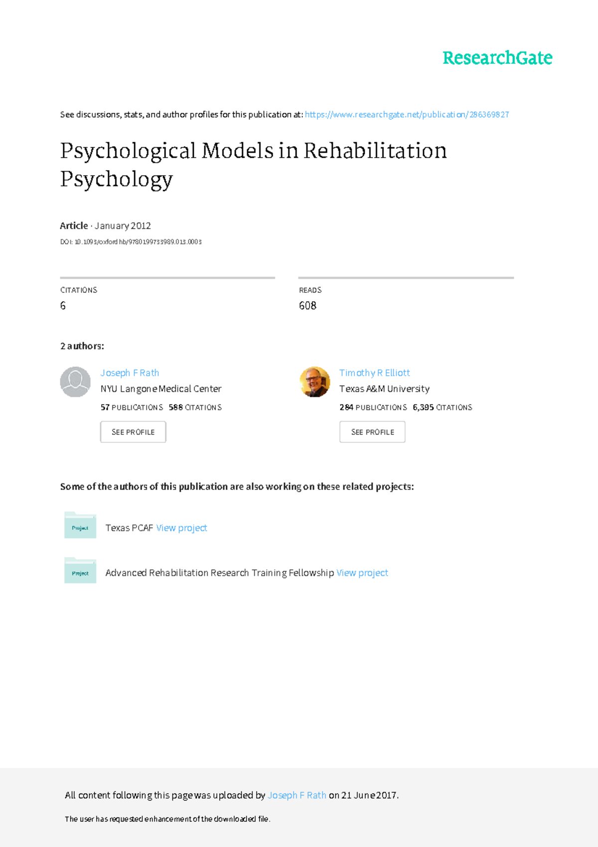 Psychological Models in Rehabilitation Psychology - See discussions ...