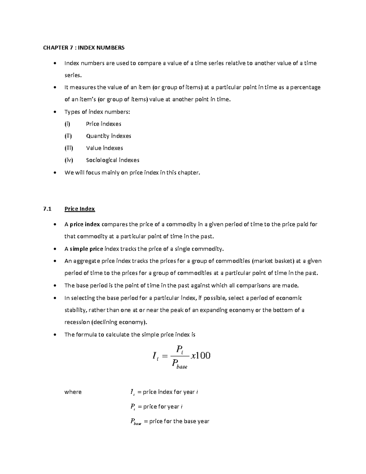 Chapter 13 Index Numbers - CHAPTER 7 : INDEX NUMBERS Index numbers are ...