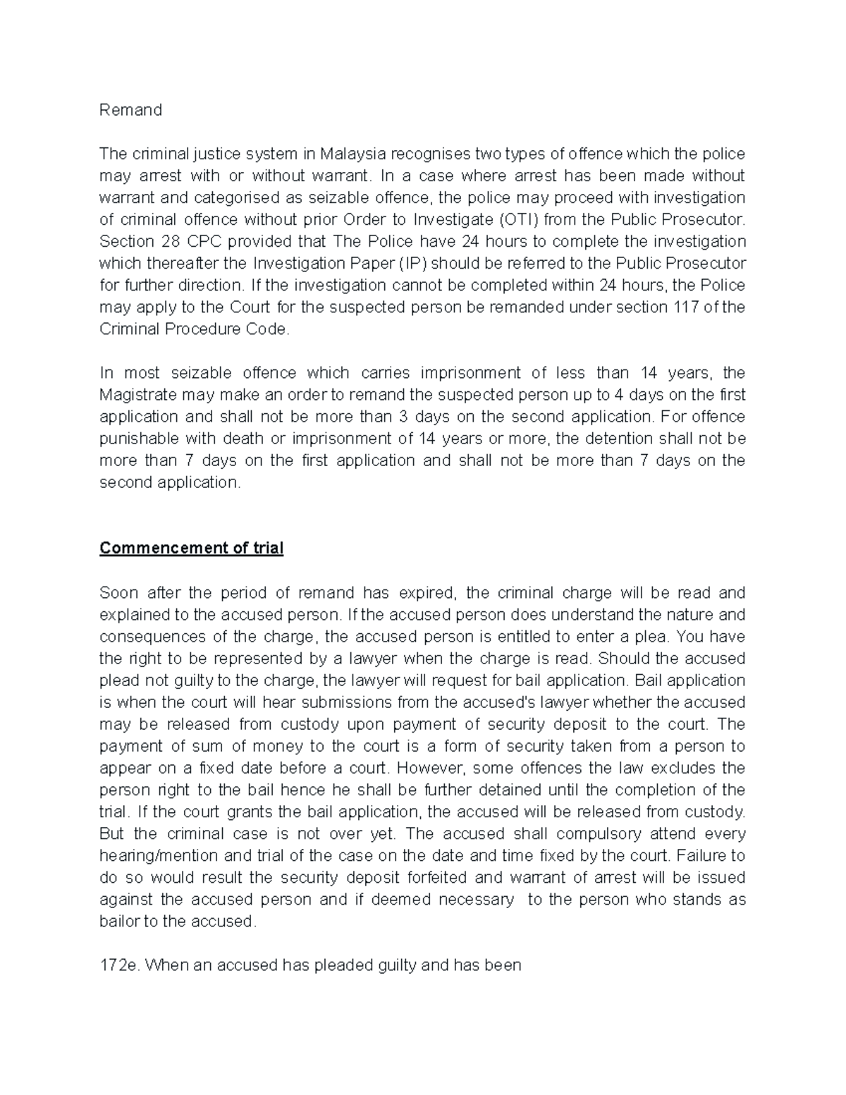 Criminal procedure - Remand The criminal justice system in Malaysia ...