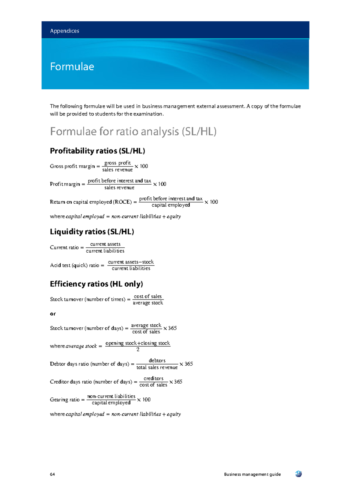 Formula sheet 2024 - The following formulae will be used in business ...