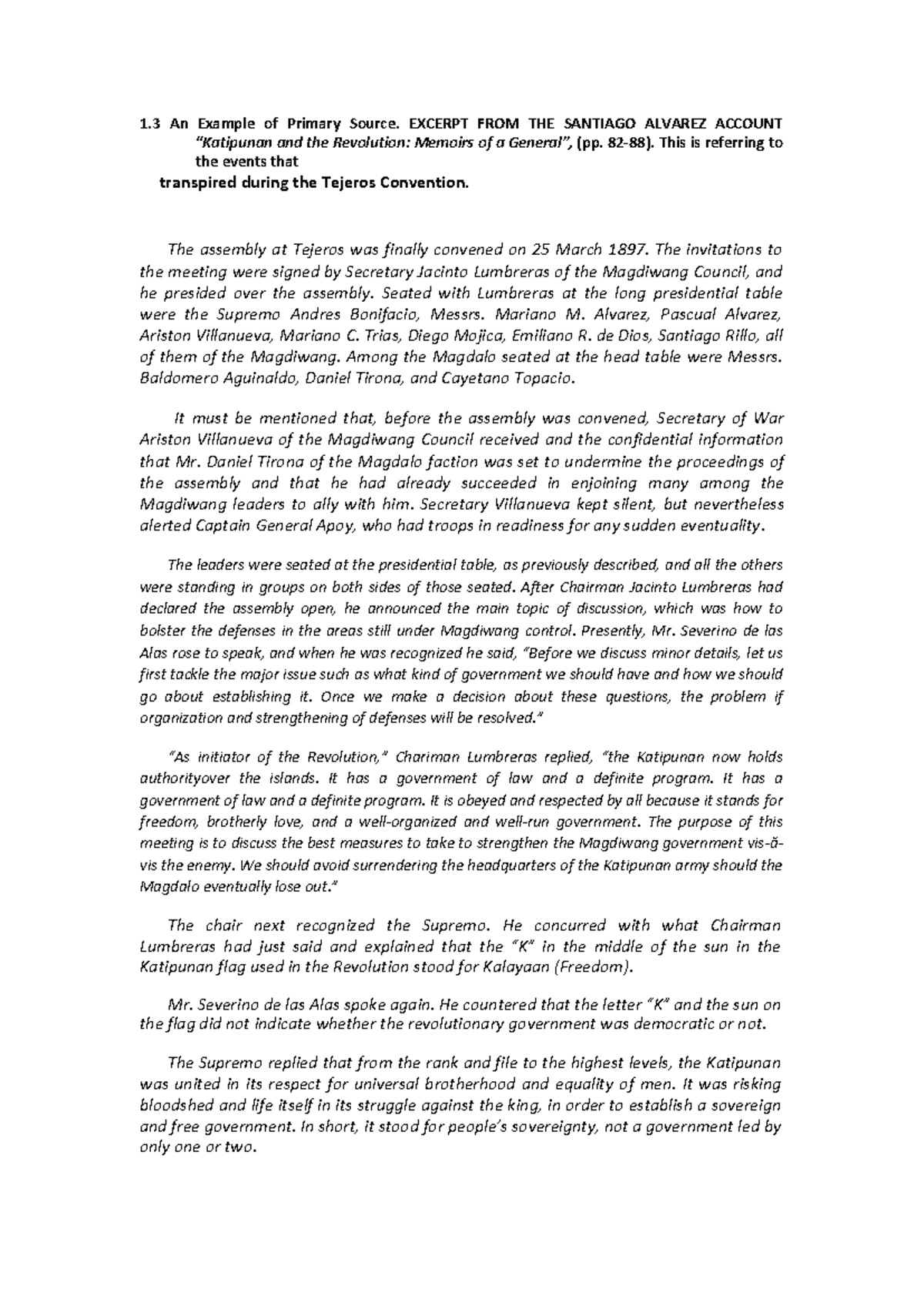 Week 2 Excerpt 1 - rizal - 1 An Example of Primary Source. EXCERPT FROM ...