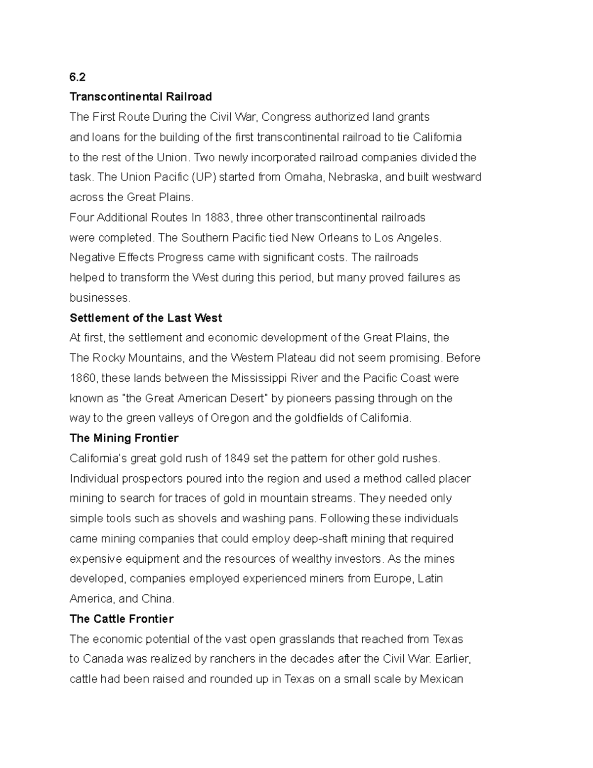 Period 6 Notes - 6. Transcontinental Railroad The First Route During ...