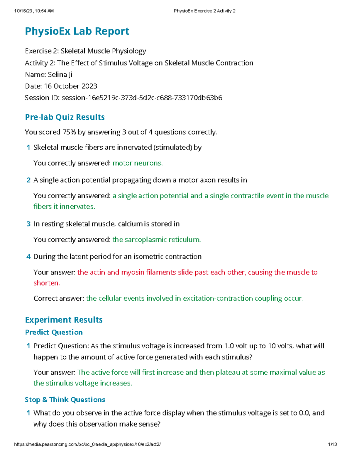 Physio Ex Exercise 2 Activity 2 - PhysioEx Lab Report Exercise 2 ...