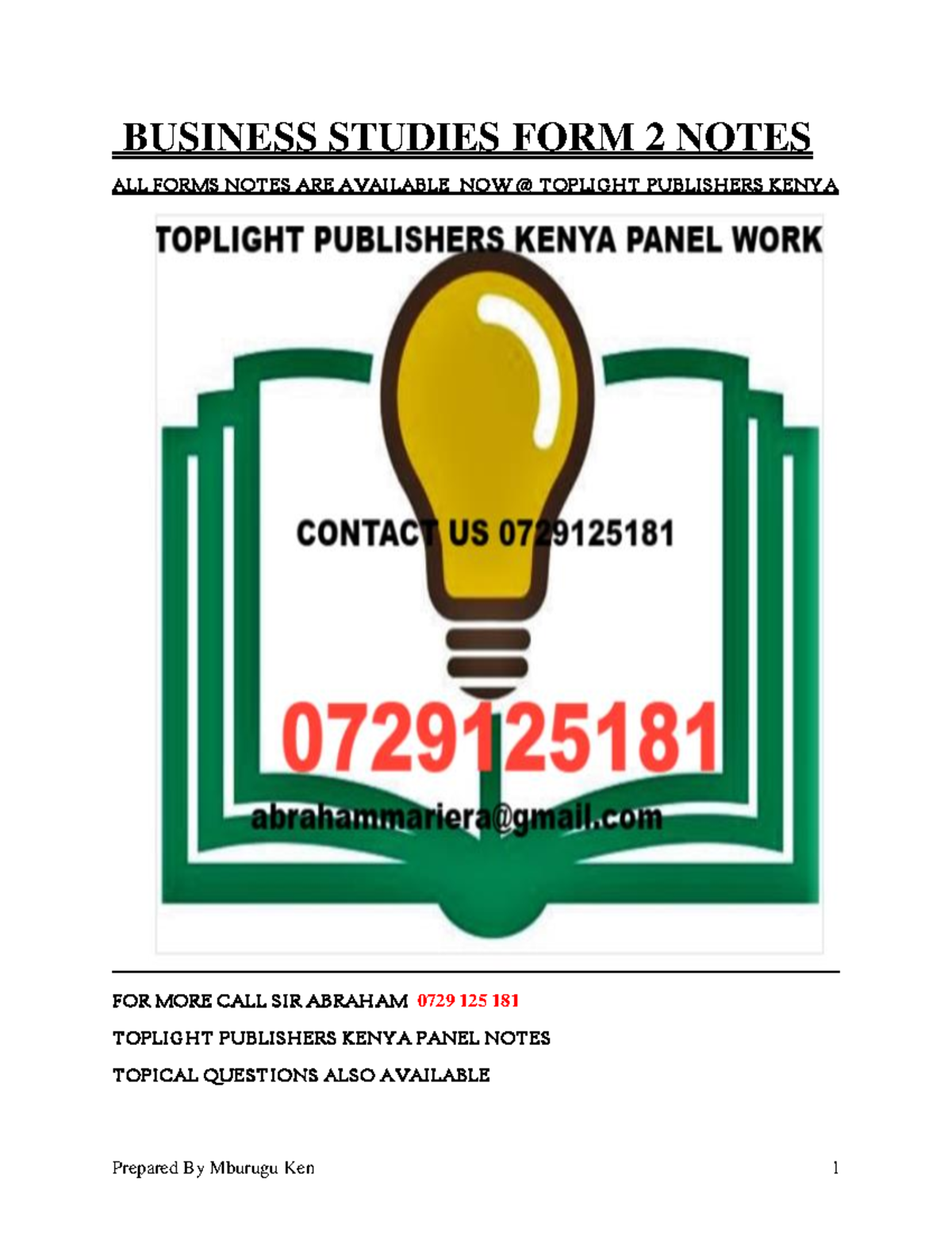 Business FORM 2 Current Teaching Notes - BUSINESS STUDIES FORM 2 NOTES ...