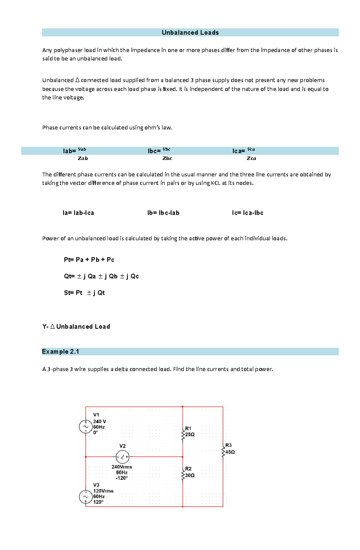 Unbalanced Loads - Unbalanced Loads Any polyphaser load in which the ...