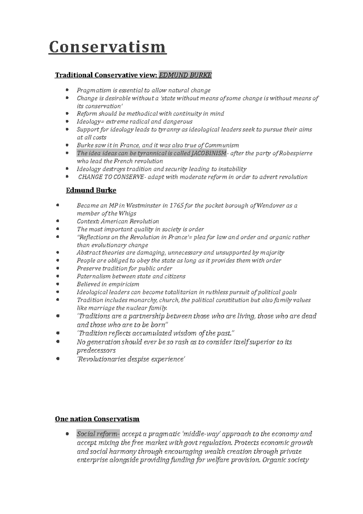 Conservatism - Conservatism Traditional Conservative view: EDMUND BURKE ...