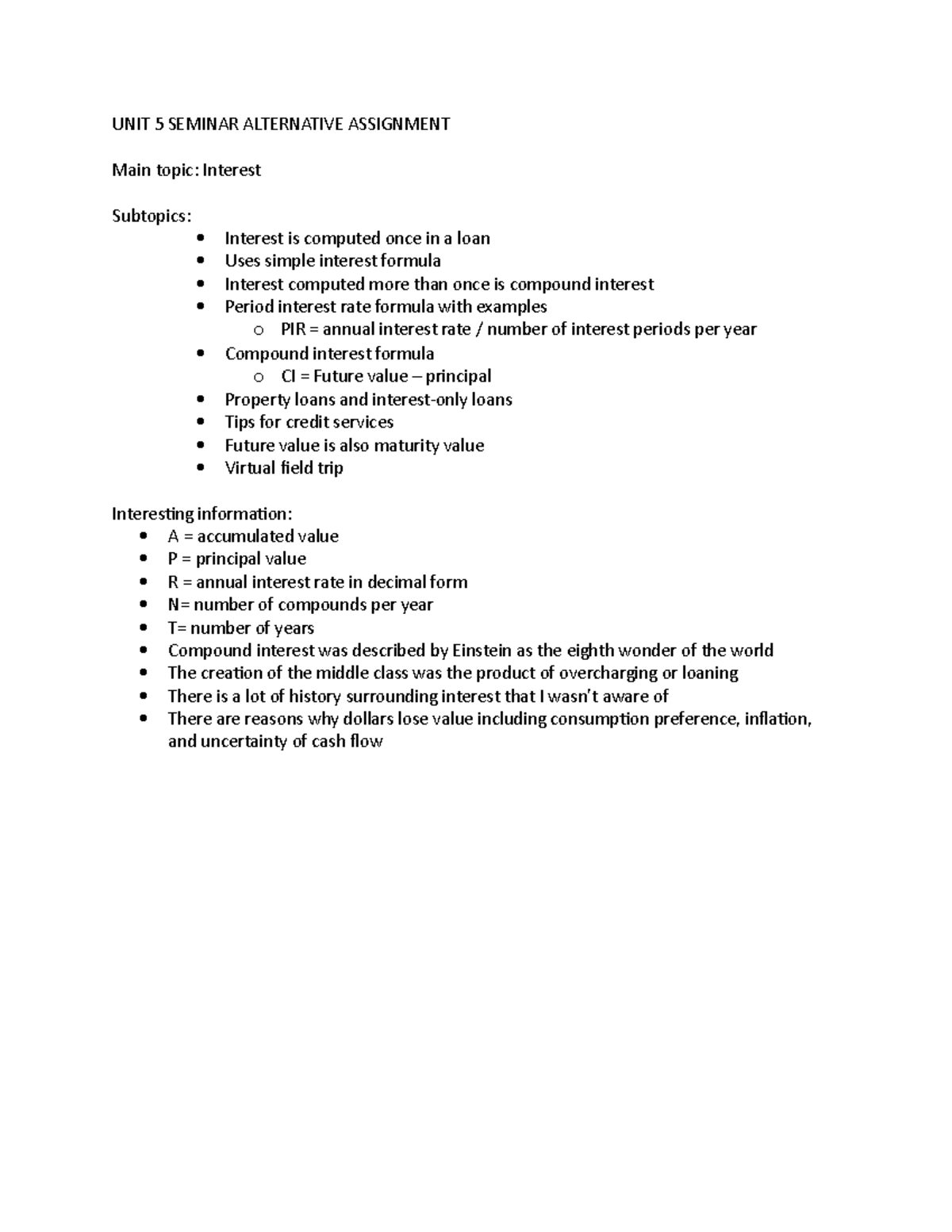 UNIT 5 Seminar Alternative Assignment - UNIT 5 SEMINAR ALTERNATIVE ASSIGNMENT Main topic ...