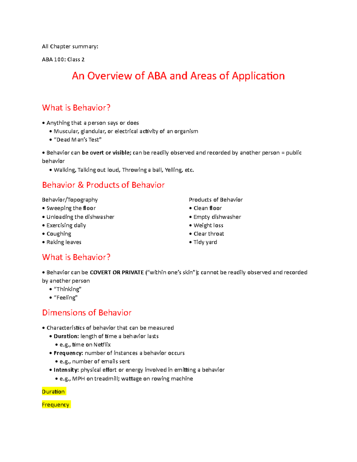 All Chapter summary - All Chapter summary: ABA 100: Class 2 An Overview ...