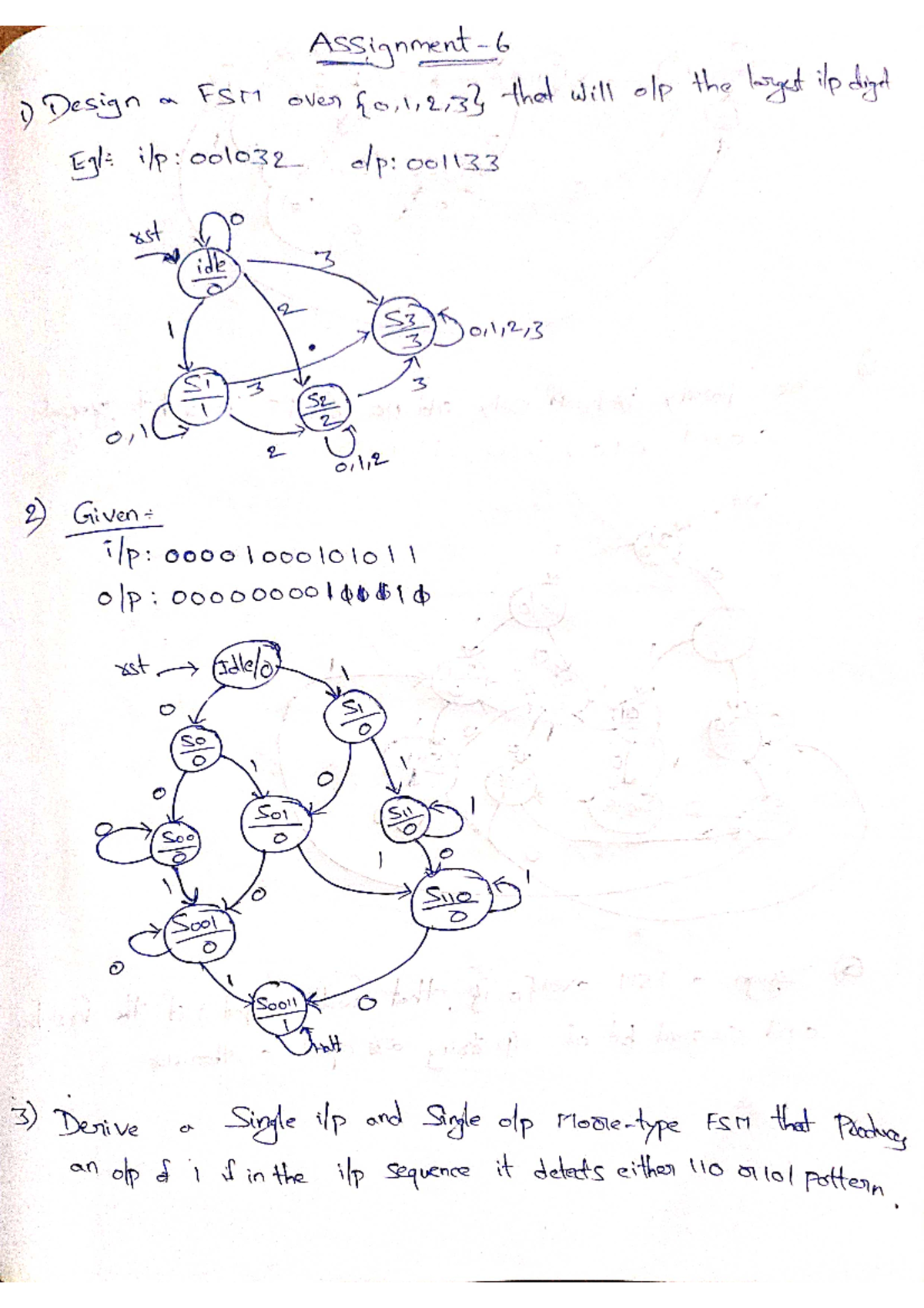 Assignment 6 - Ece - 1) Design a FSM over that will the largest digt ...