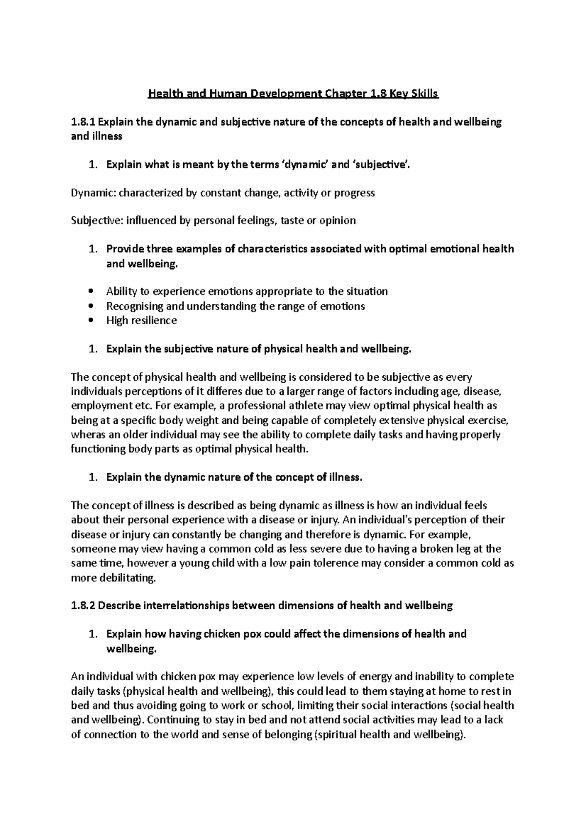 Health and Human Development Chapter 1.8 Key Skills Answers - Health ...