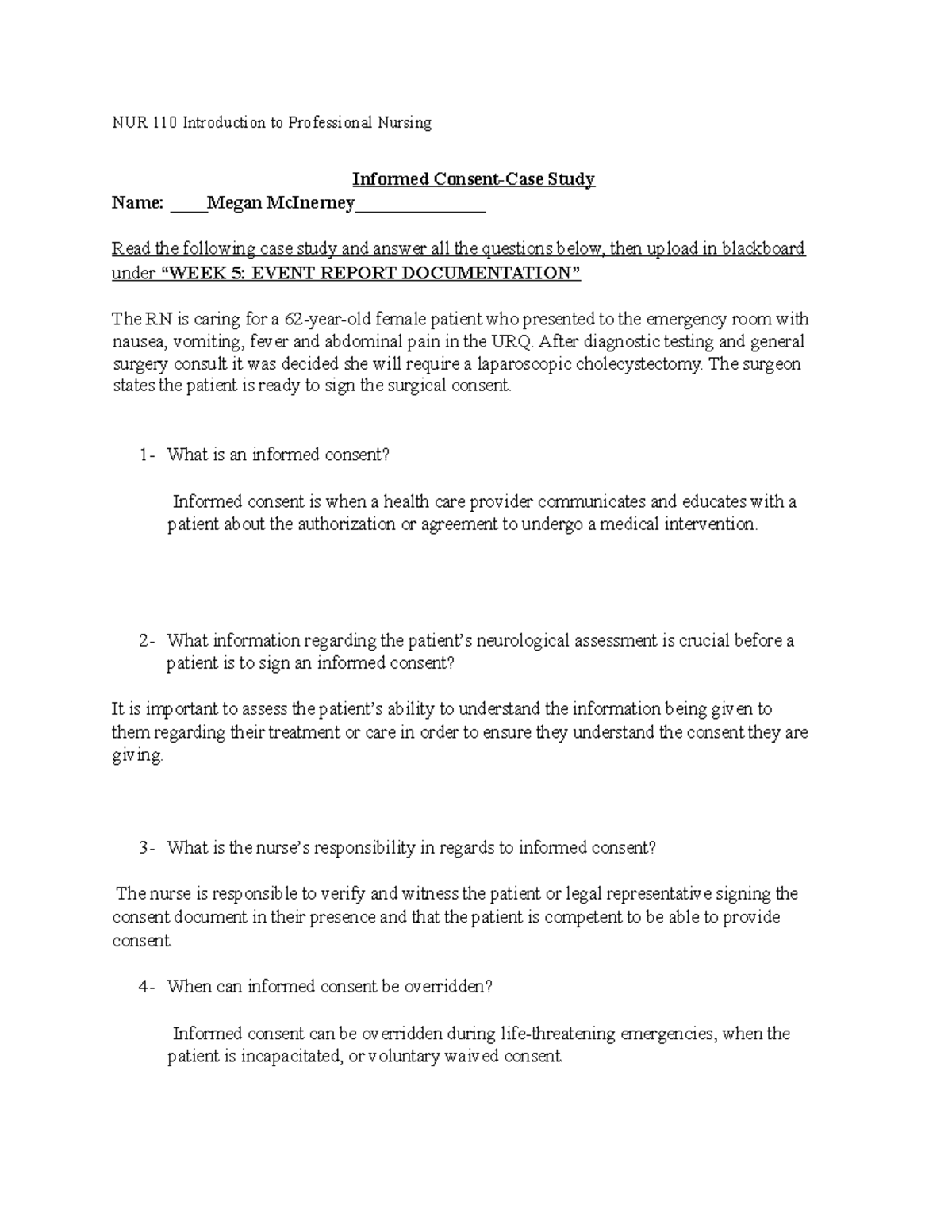 Event Case Study-NUR110- Informed Consent- Questions - NUR 110 ...