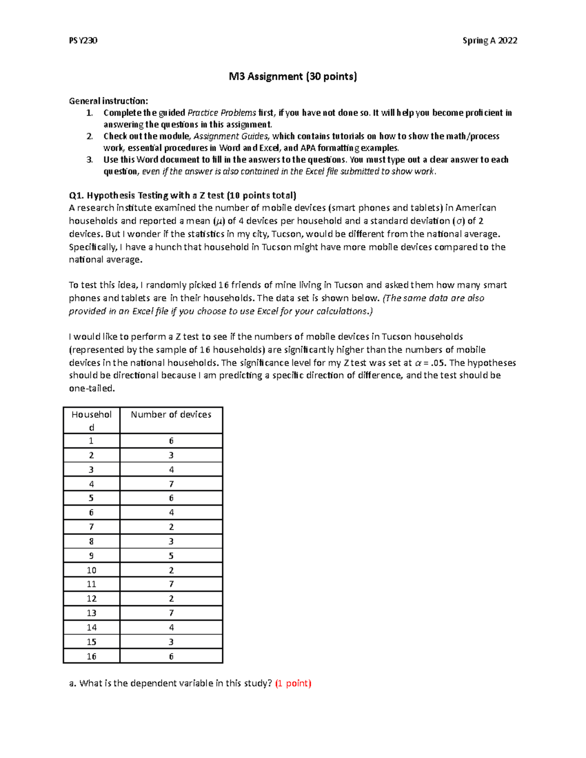 PSY230 M3 Assignment Spring A 2022 1 - M3 Assignment (30 points) General instruction: 1 ...