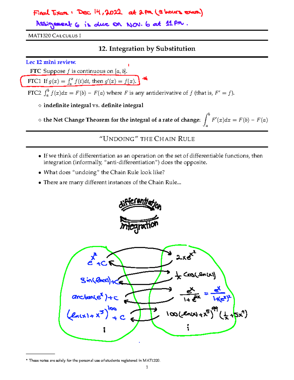1320G 202209 notes 12 filled - MAT1320 CALCULUS I 12. Integration by ...