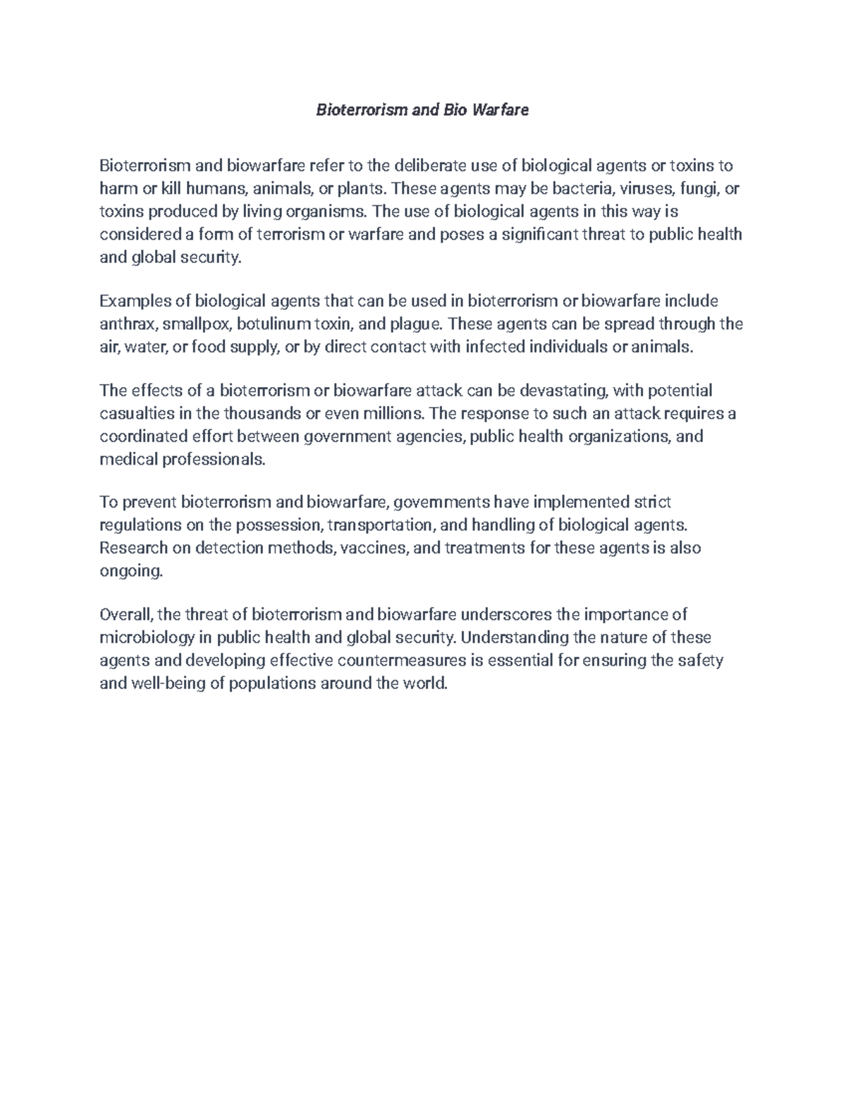 Notes on Bioterrorism and Bio Warfare - Bioterrorism and Bio Warfare ...