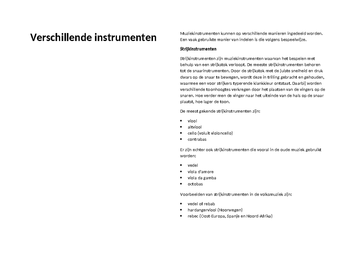 Overzicht muziekinstrumenten 2 - Verschillende instrumenten ...