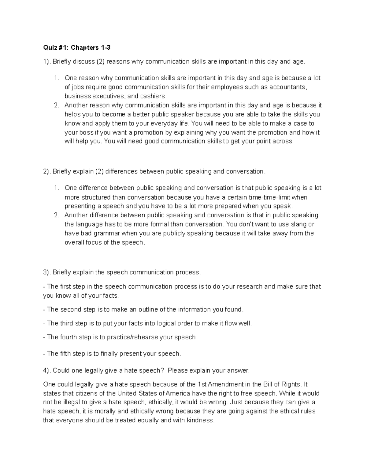 Communication Skills Quiz - Quiz #1: Chapters 1- 1). Briefly discuss (2 ...