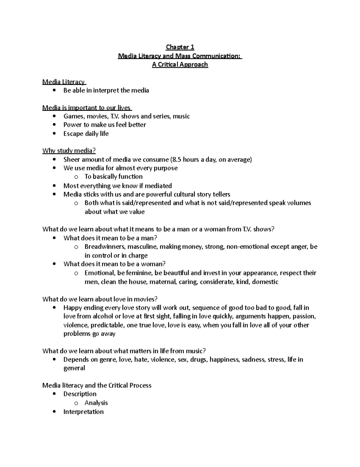 Chapter 1 Mass Media in Society - Chapter 1 Media Literacy and Mass ...